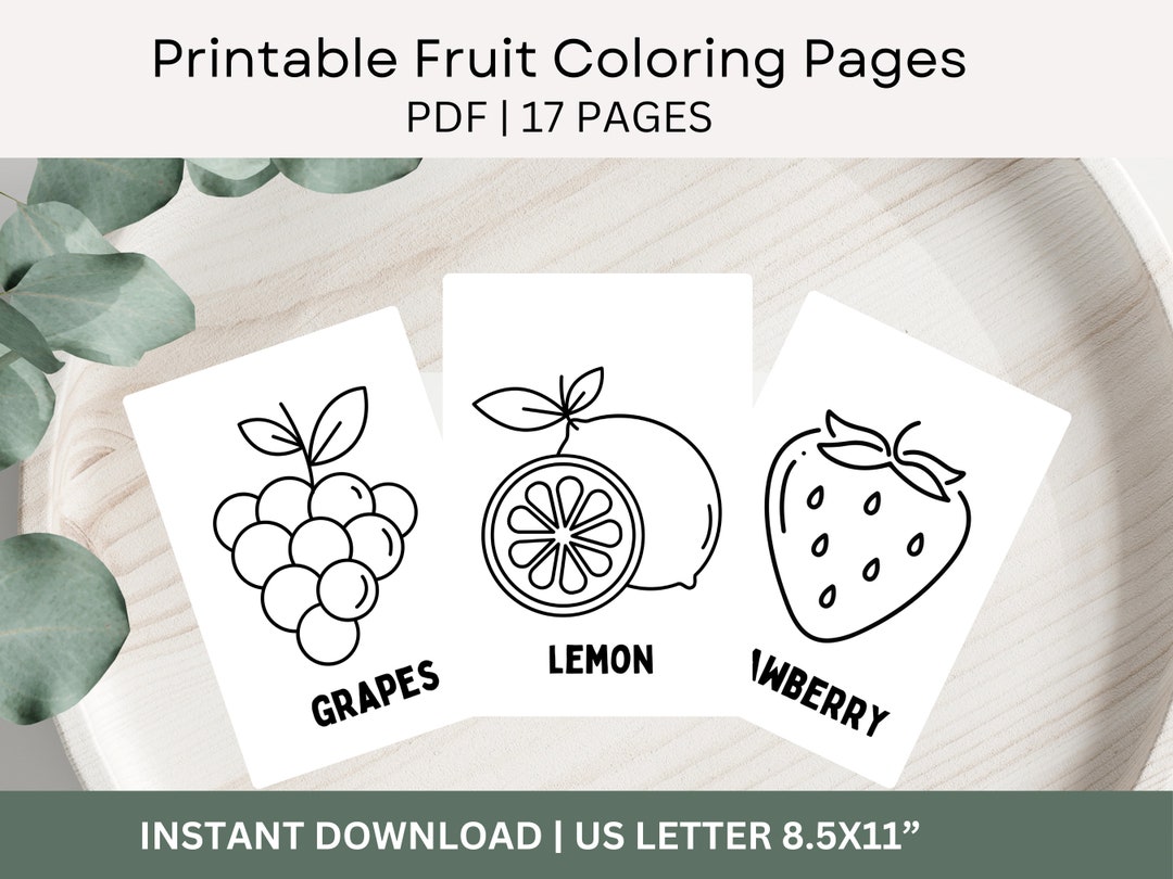 Printable Fruit Coloring Book, Kids Activity Book, Digital Download ...