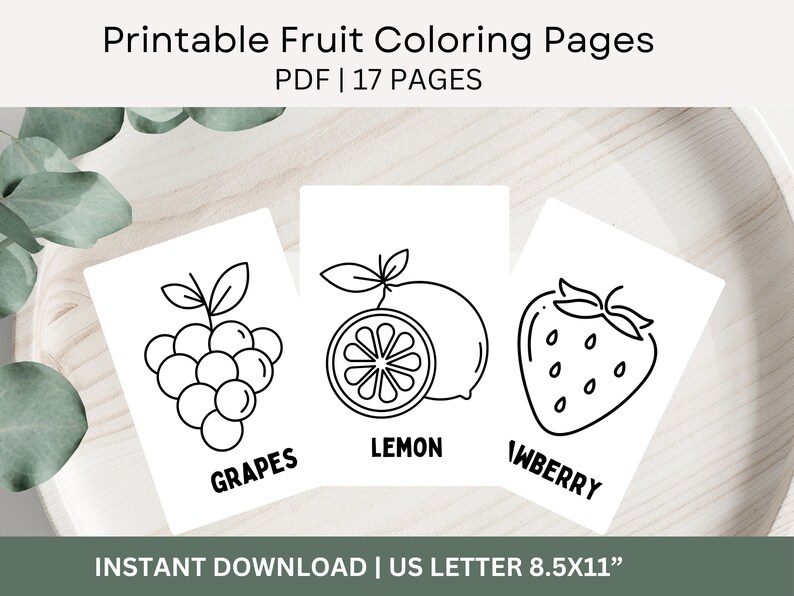 Printable Fruit Coloring Book, Kids Activity Book, Digital Download ...