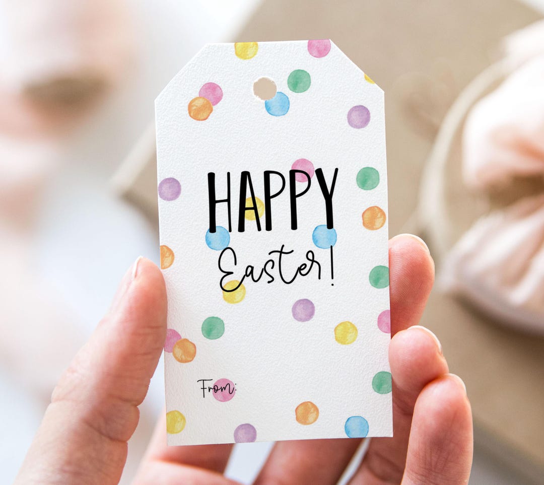 Happy Easter Tag, Printable Happy Easter Favor Tags, Rainbow Confetti ...