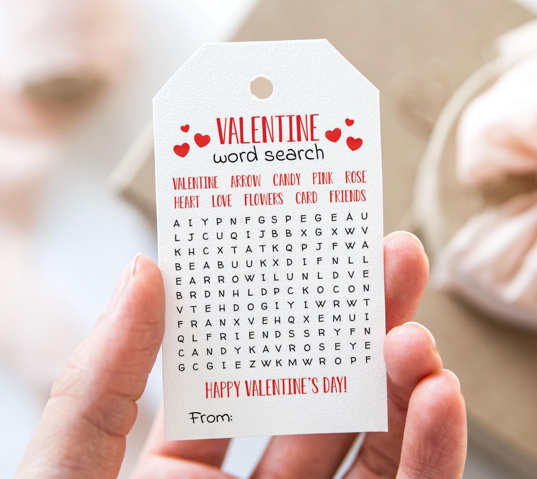 Valentine Word Search Game Tag, Printable Happy Valentine's Day Favor ...