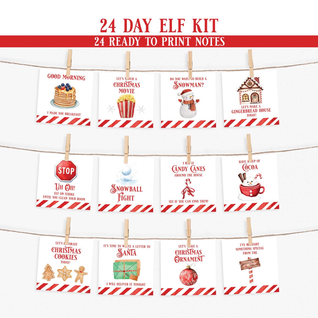 24 Day Christmas Elf Activity Kit, A Note From Your Elf Game, Printable ...