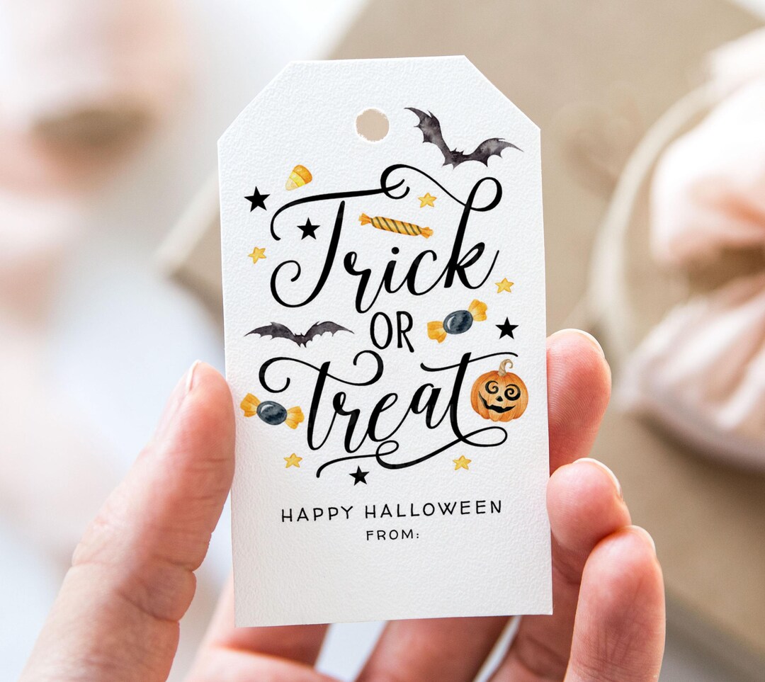 Trick or Treat Tag, Printable Happy Halloween Favor Tags, Halloween ...