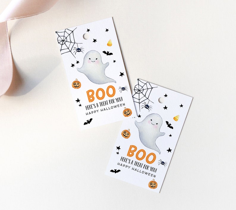 Boo Here's A Treat for You Tag, Printable Happy Halloween Favor Tags, Ghost Halloween Gift Tag ...
