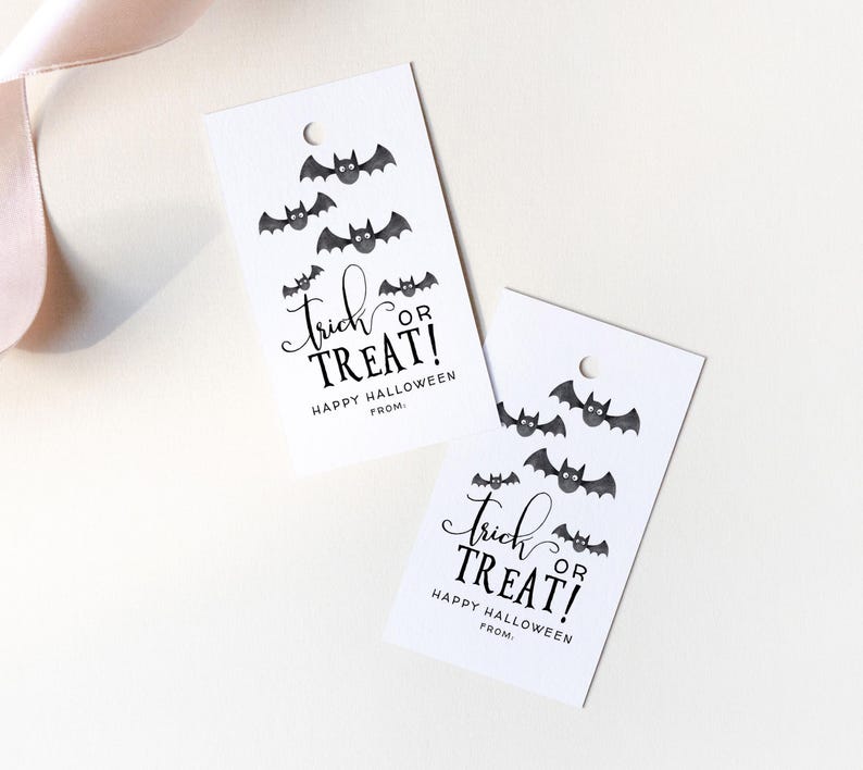 Trick or Treat Tag, Printable Happy Halloween Favor Tags, Spooky Bats ...