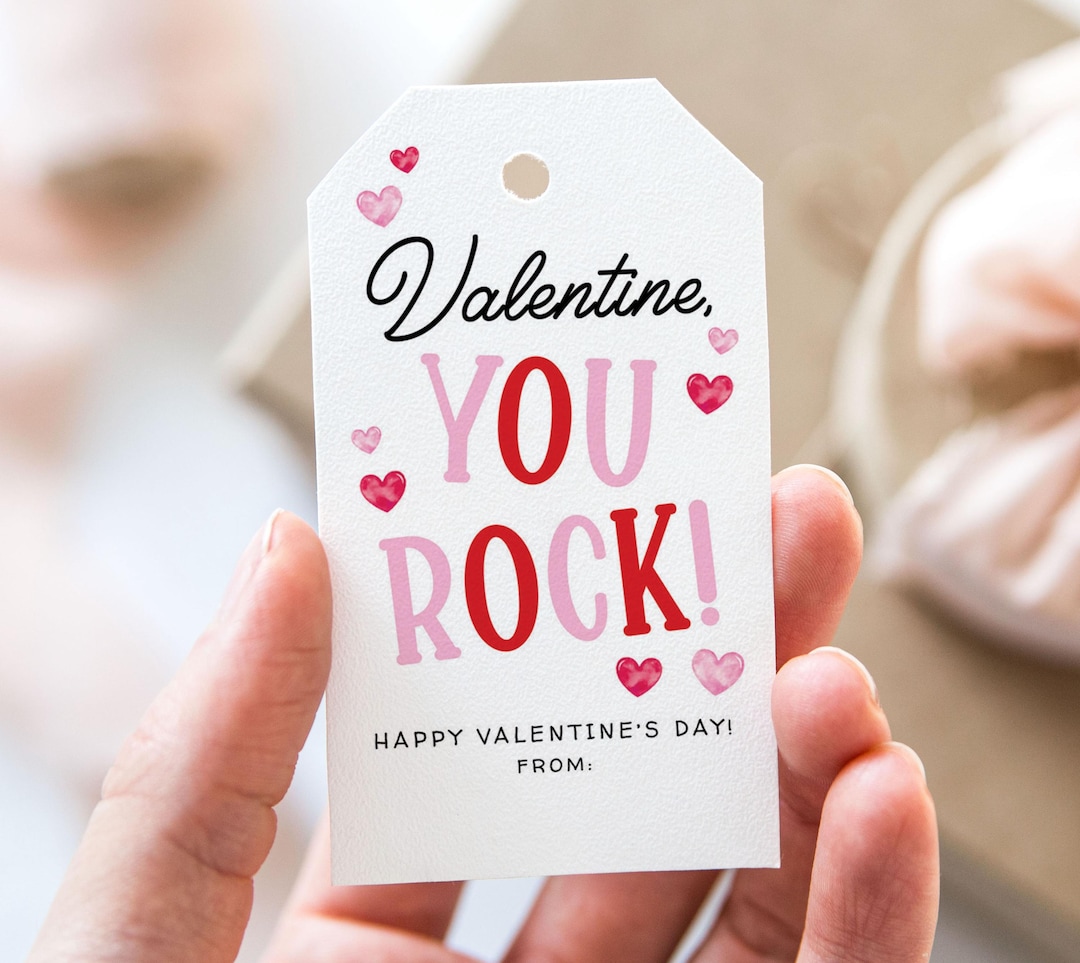 Valentine You Rock Tag, Printable Happy Valentine's Day Favor Tags ...