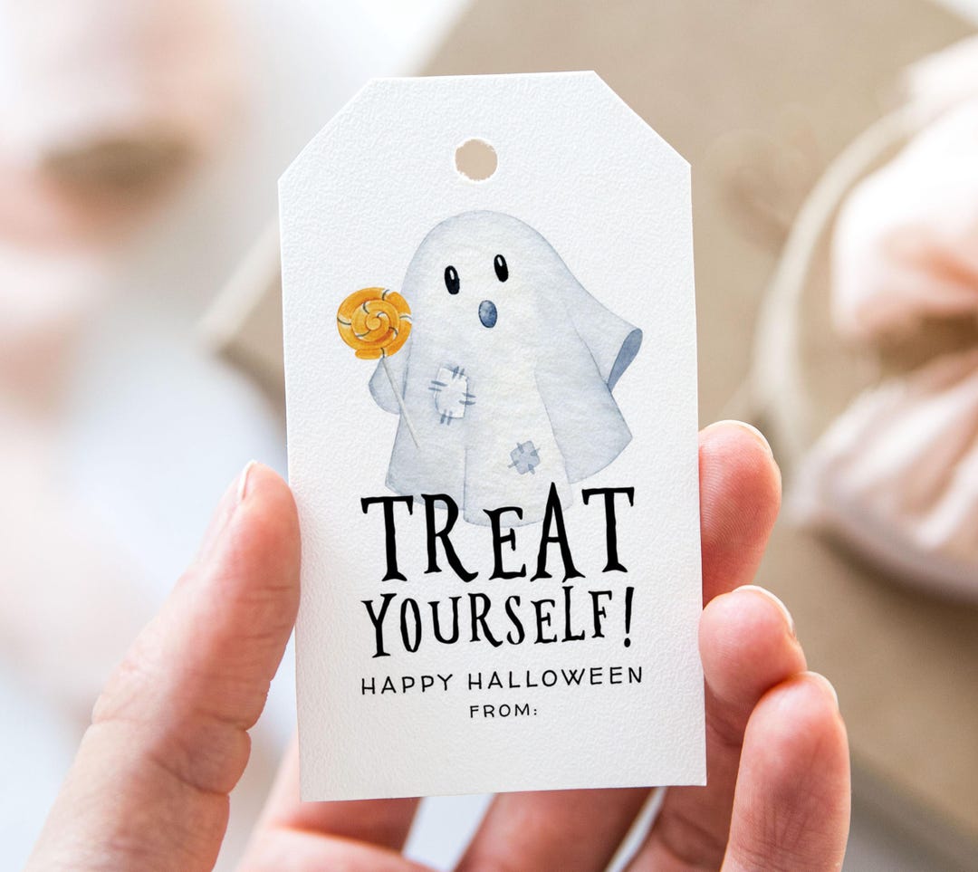 Treat Yourself Halloween Tag, Printable Happy Halloween Favor Tags ...