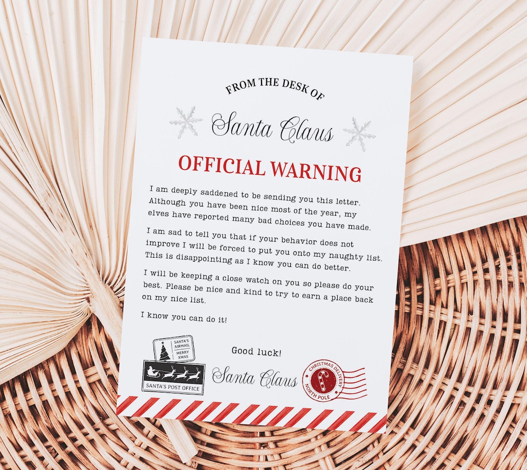 Official Warning Letter From Santa Claus, Bad Behavior Elf Mail ...