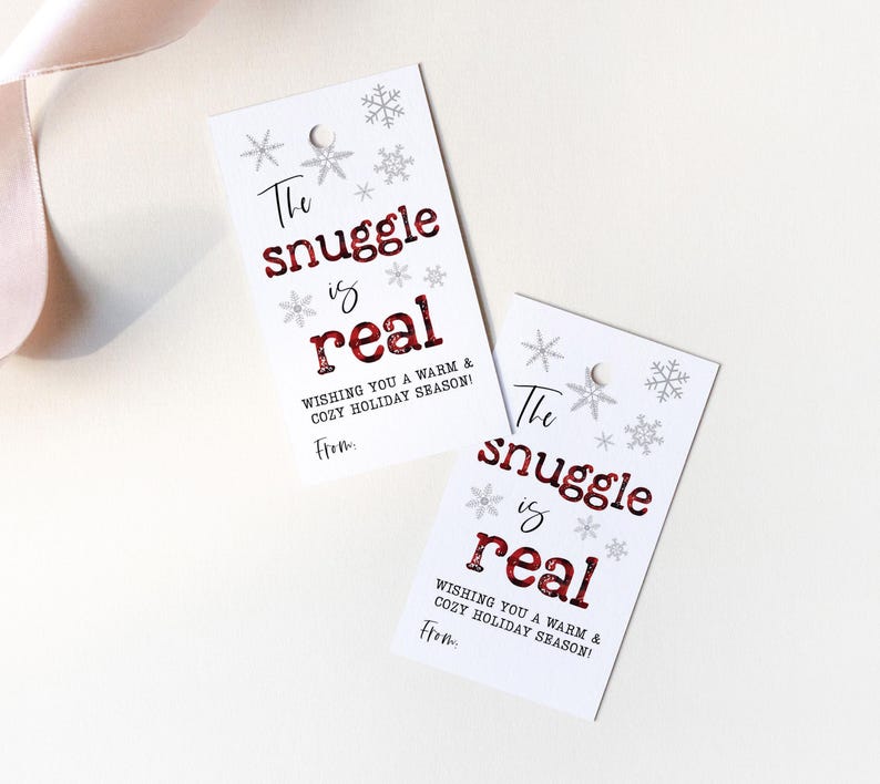 The Snuggle is Real Tag, Printable Merry Christmas Favor Tags, Plaid ...