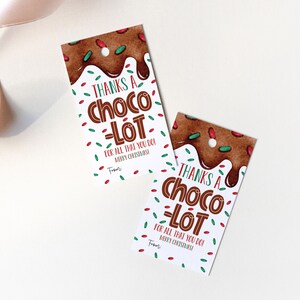 Thanks A Choco-lot Tag, Printable Merry Christmas Favor Tags, Chocolate ...