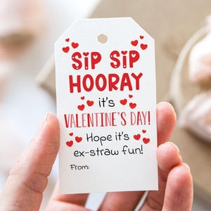 Sip Sip Hooray It's Valentine's Day Hope It's Ex-straw Fun Tag ...