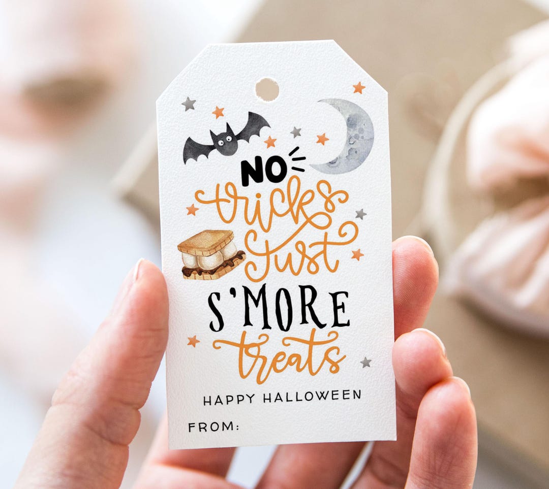 No Tricks Just S'more Treats Tag, Printable Happy Halloween Favor Tags ...