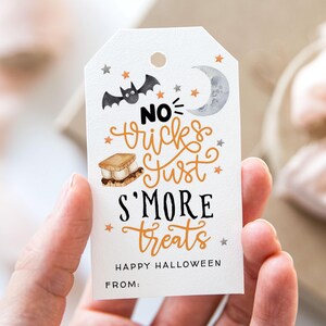 No Tricks Just S'more Treats Tag, Printable Happy Halloween Favor Tags ...