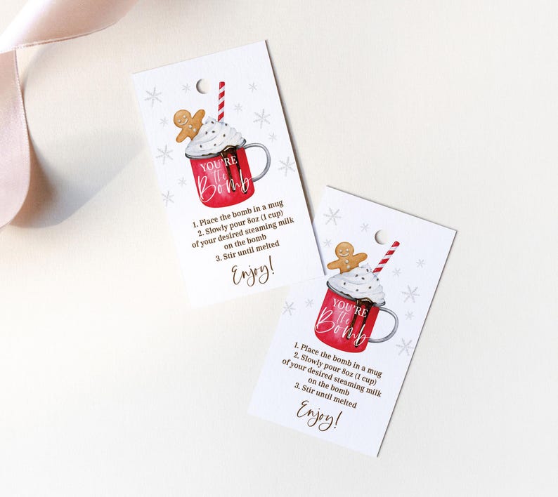 Hot Chocolate Bomb Tag, Hot Cocoa Bomb Instructions, Printable Merry ...