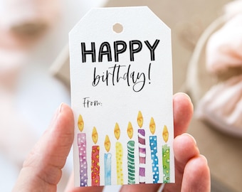 Happy Birthday Tag, Printable Happy Birthday Favor Tags, Rainbow ...