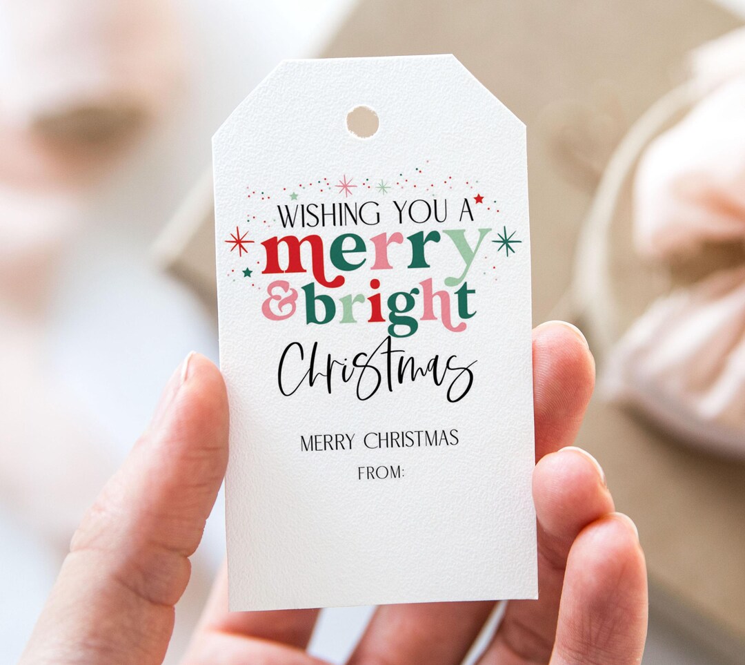 Wishing You A Merry & Bright Christmas Tag, Printable Merry Christmas ...