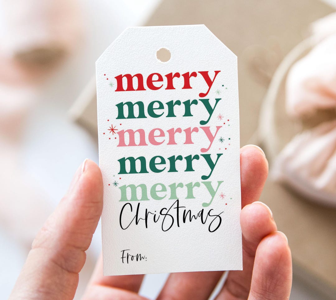 Merry Christmas Tag, Printable Merry Christmas Favor Tags, Colorful ...