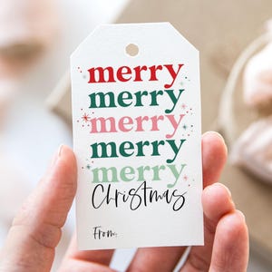 Merry Christmas Tag, Printable Merry Christmas Favor Tags, Colorful ...