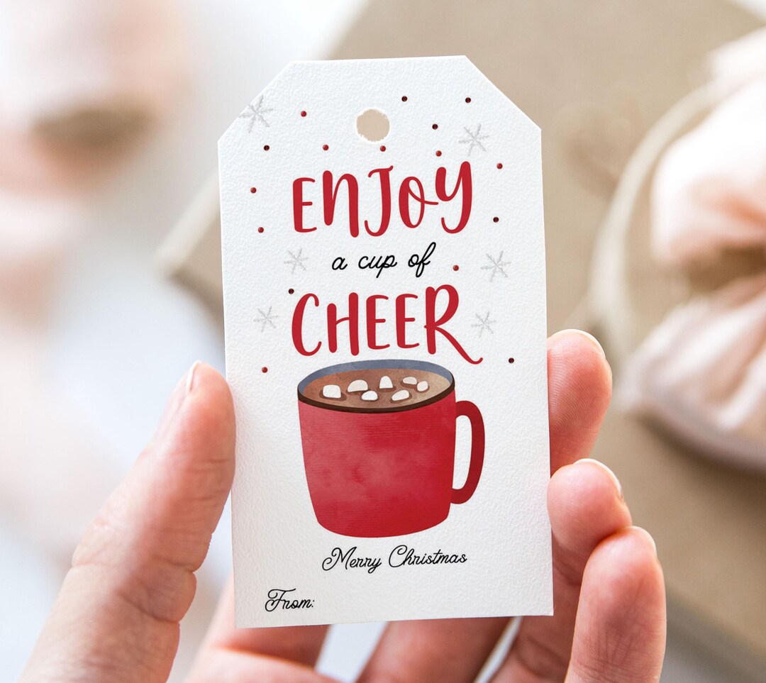 Enjoy a Cup of Cheer Hot Cocoa Tag, Hot Chocolate Mug Tag, Printable ...