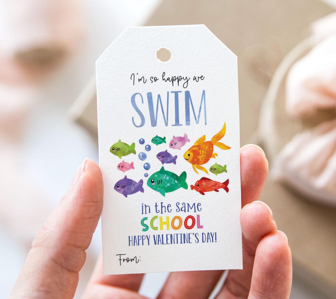 I'm so Happy We Swim in the Same School Tag, Printable Happy Valentine ...