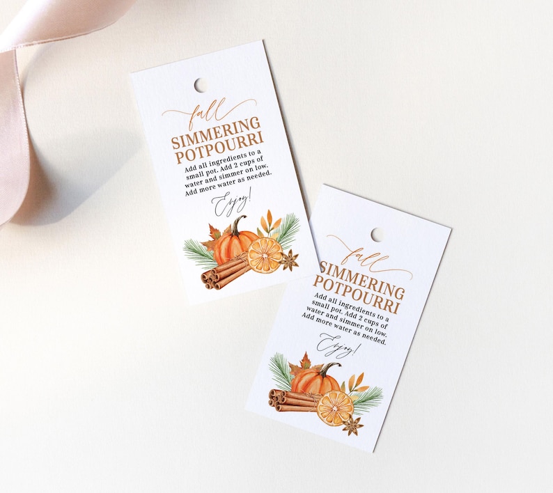 Fall Simmering Potpourri Tag, Printable Fall Favor Tags, Autumn ...