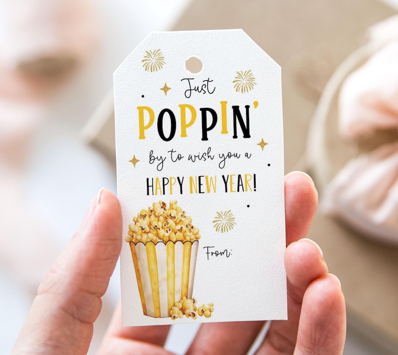 Just Poppin' by to Wish You A Happy New Year Tag, Printable Happy New ...