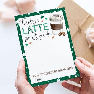 Thanks A Latte Gift Card Holder, Printable End of School Year Favor ...