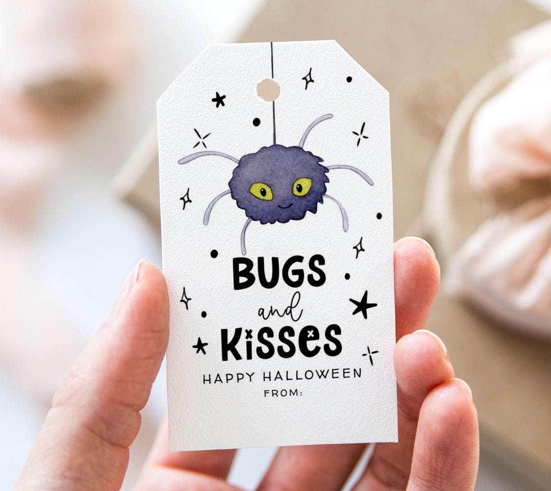 Bugs and Kisses Tag, Printable Happy Halloween Favor Tags, Simple ...
