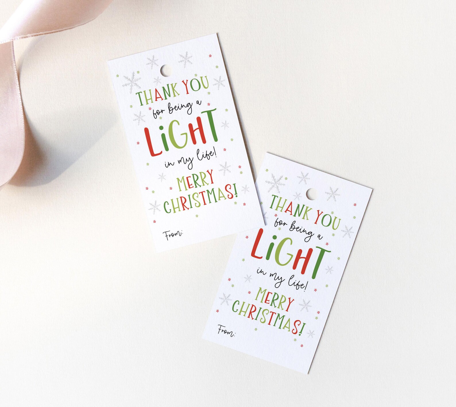 Thank You for Being A Light in My Life Tag, Printable Merry Christmas ...