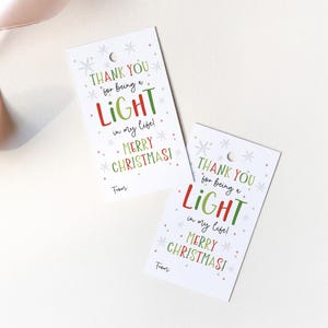 Thank You for Being A Light in My Life Tag, Printable Merry Christmas ...