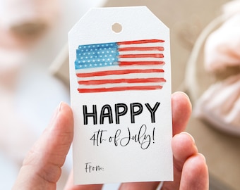 Happy 4th of July Tag, Printable 4th of July Favor Tags, American Flag ...