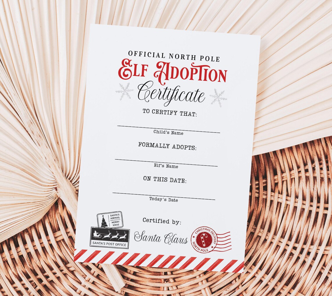 Elf Adoption Certificate, Official Letter From Santa Claus, Printable ...