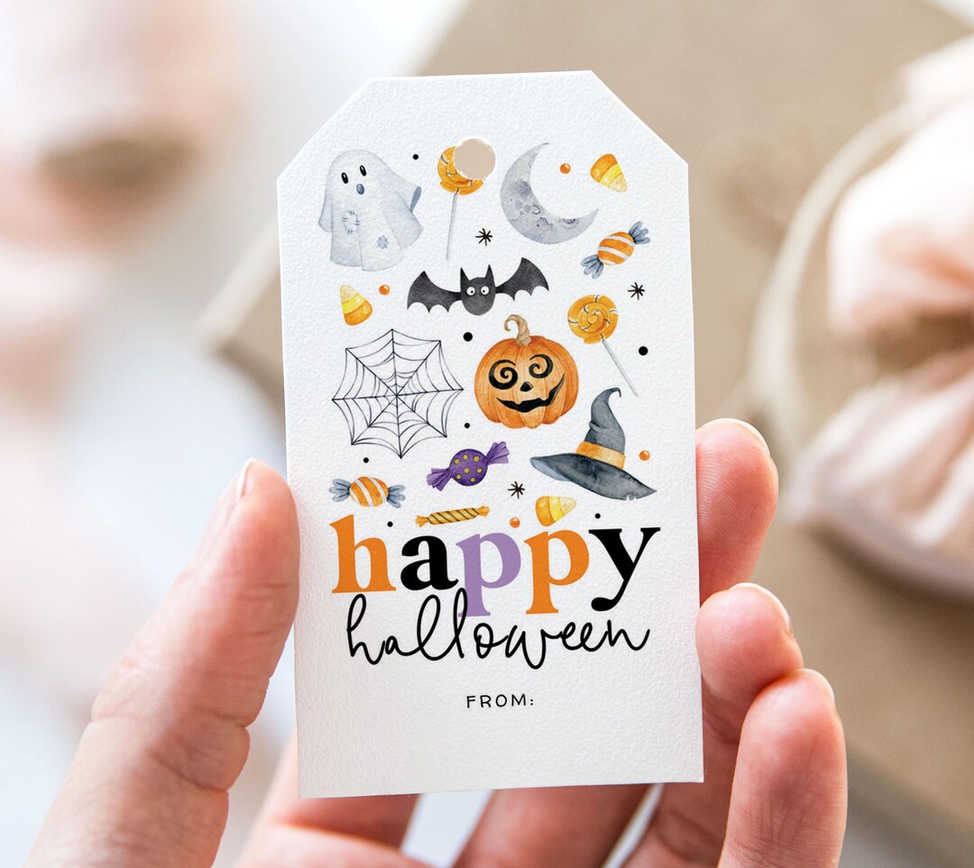 Happy Halloween Tag, Printable Happy Halloween Favor Tags, Spooky Ghost ...