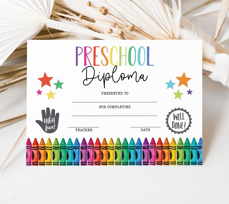 Preschool Diploma Card, Printable Preschool Graduation Certificate, End ...