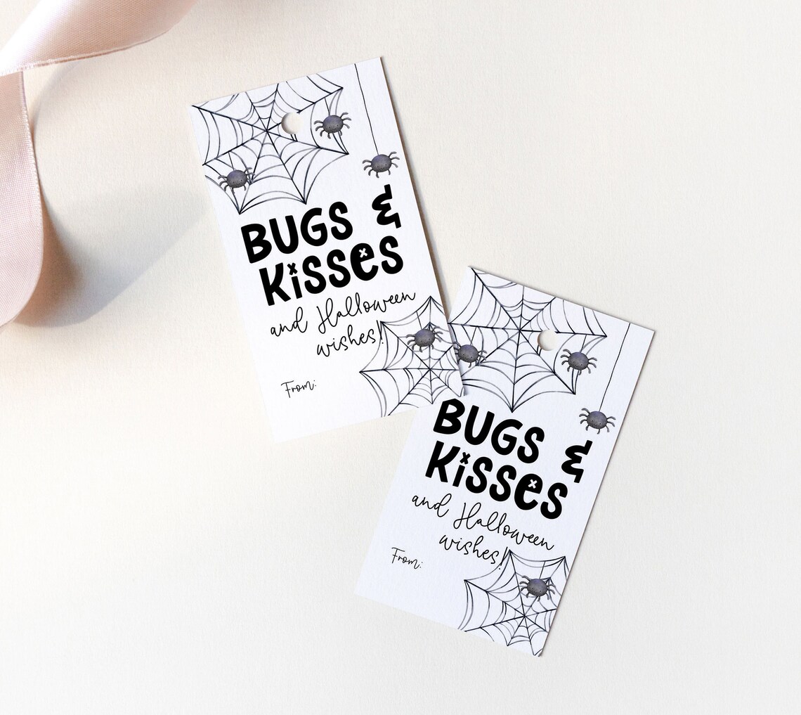 Bugs & Kisses and Halloween Wishes Tag, Printable Happy Halloween Favor ...