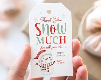 Printable Thank You Snow Much for All You Do Gift Tag, Teacher ...