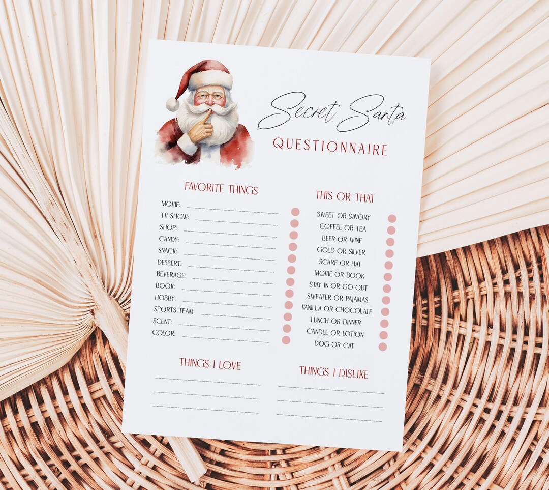 Secret Santa Christmas Party Questionnaire, Printable Merry Christmas ...