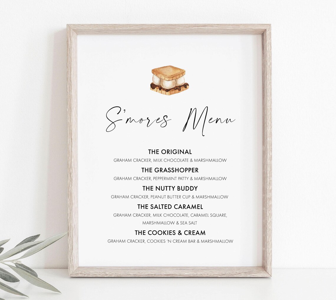 S'mores Menu Sign, DIY Smores Bar Sign, S'mores Station Outdoor Party ...