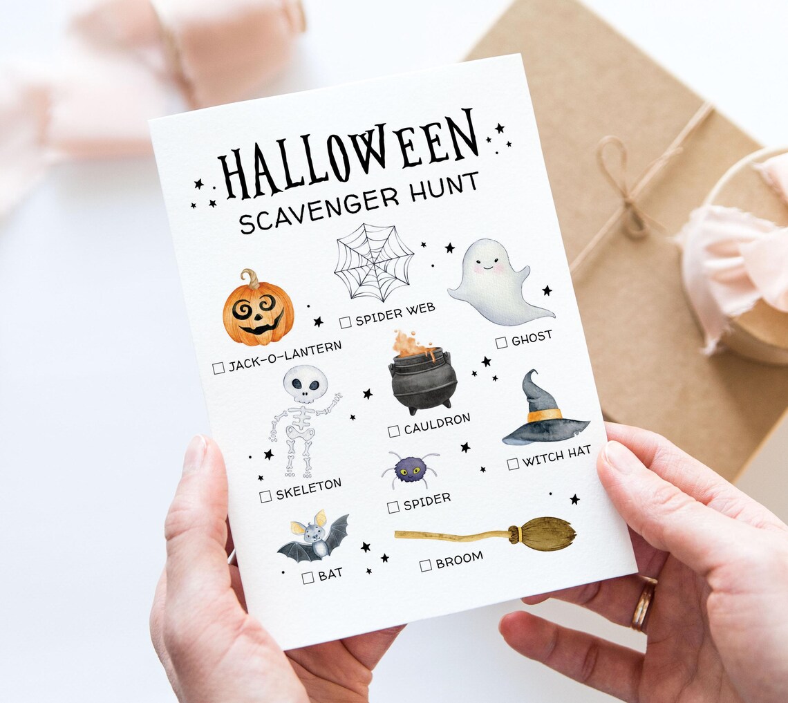 Halloween Scavenger Hunt Card, Kids Halloween Party Activity, Printable ...