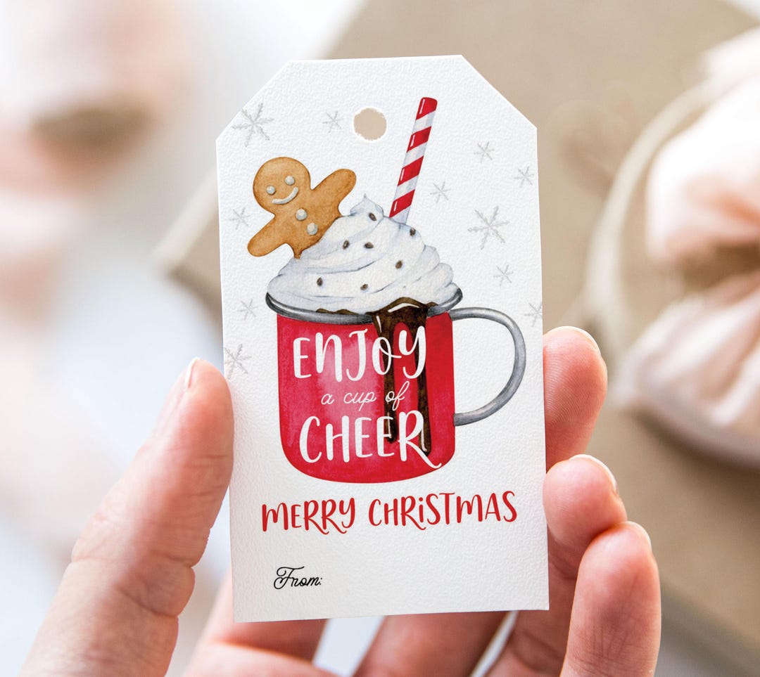 Enjoy a Cup of Cheer Hot Cocoa Tag, Hot Chocolate Mug Tag, Printable ...