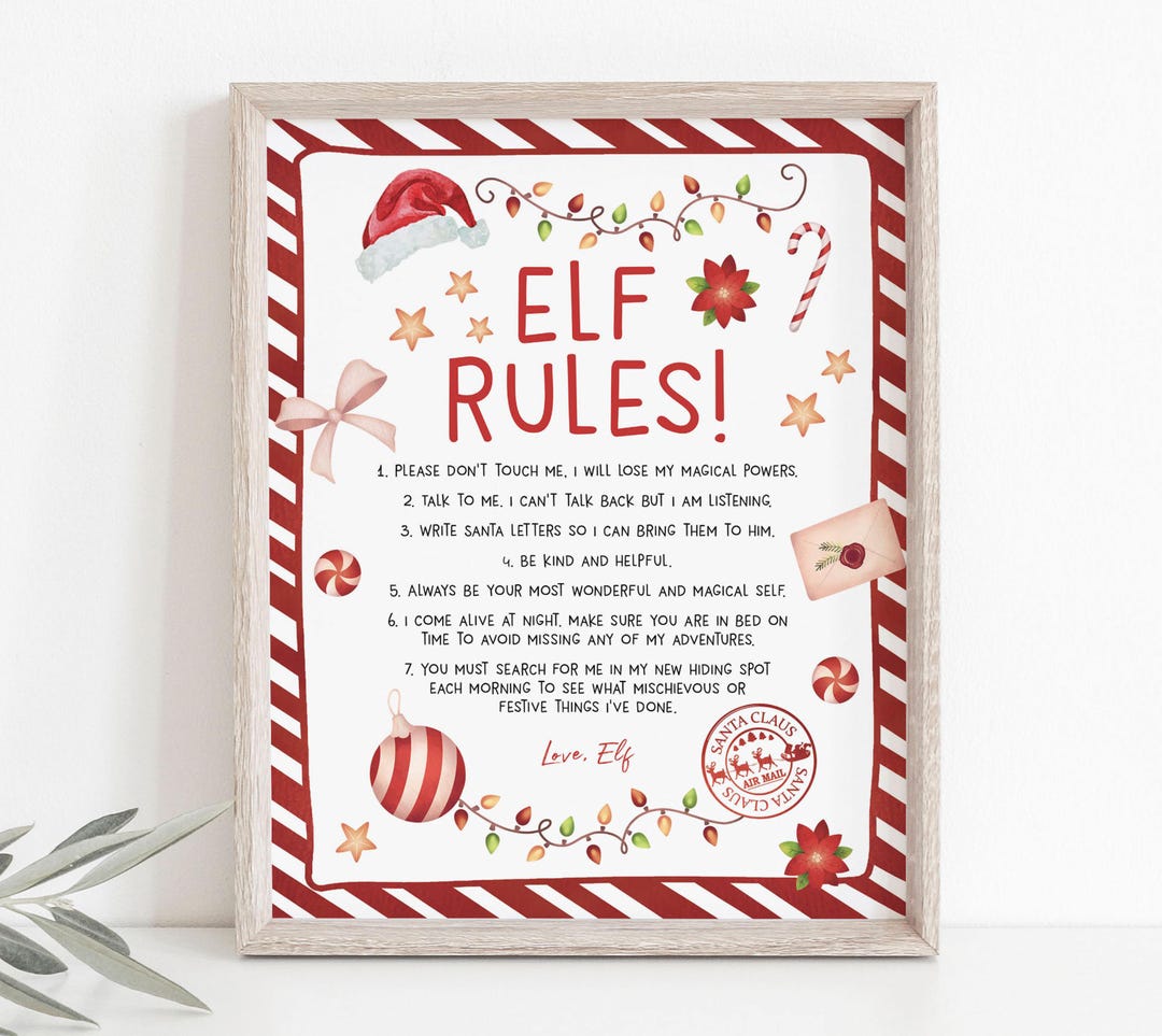 Christmas Elf Magic Rules for Kids Sign, Elf Rules to Follow Table Sign ...