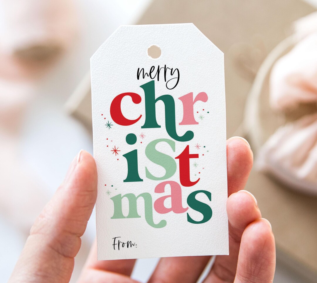 Merry Christmas Tag, Printable Merry Christmas Favor Tags, Colorful ...