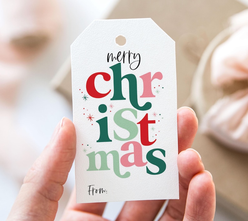 Merry Christmas Tag, Printable Merry Christmas Favor Tags, Colorful ...