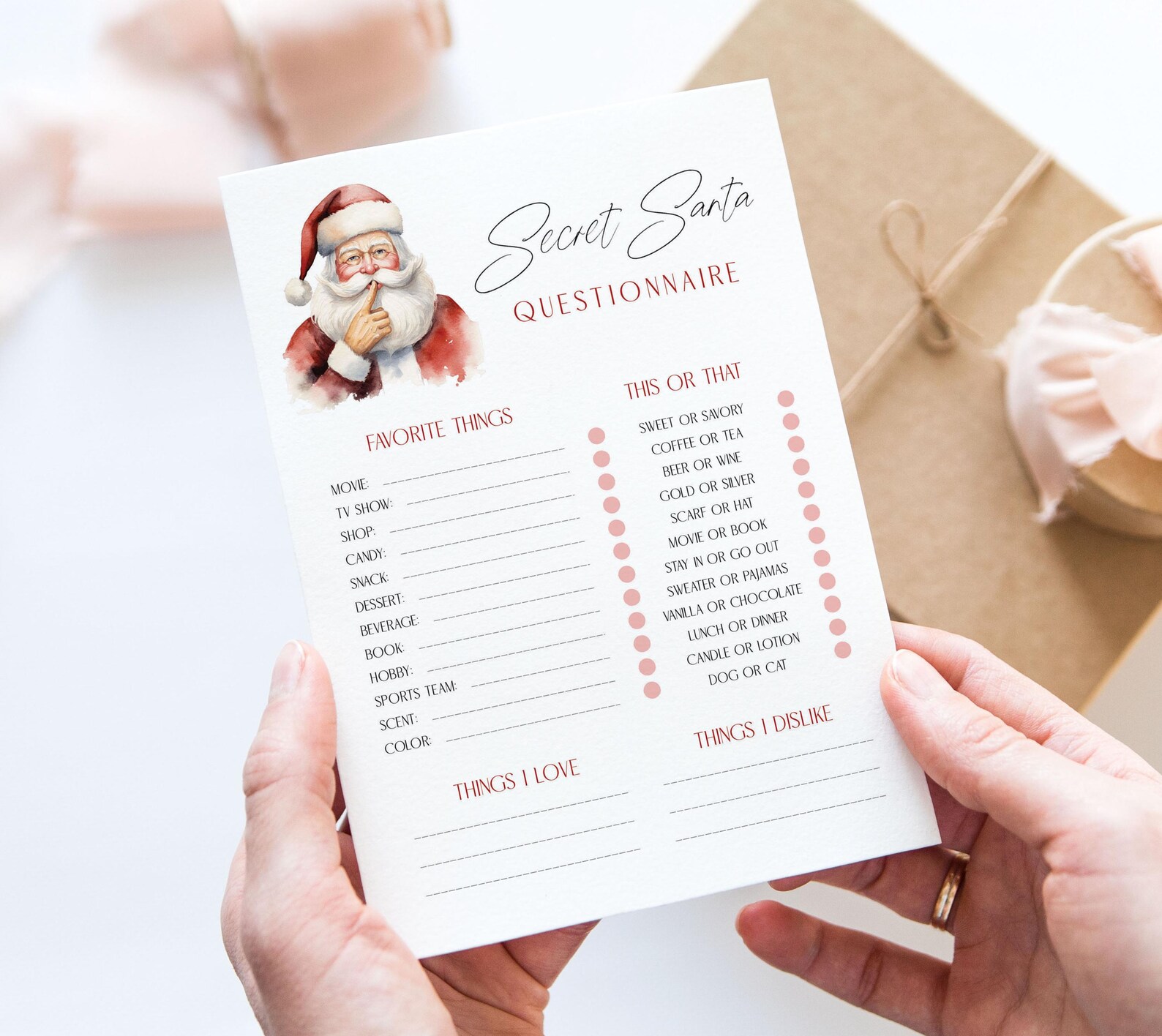 Secret Santa Christmas Party Questionnaire, Printable Merry Christmas ...
