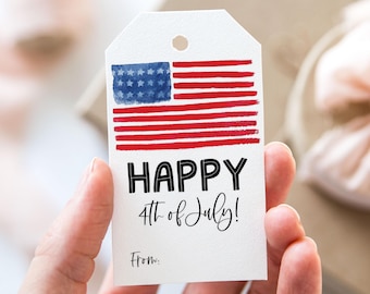 Happy 4th of July Tag, Printable 4th of July Favor Tags, American Flag ...
