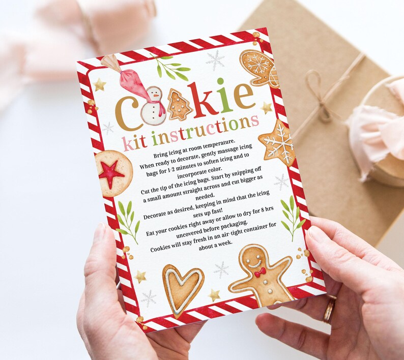 Christmas Cookie Kit Instructions Card, DIY Cookie Kit, Printable Merry ...