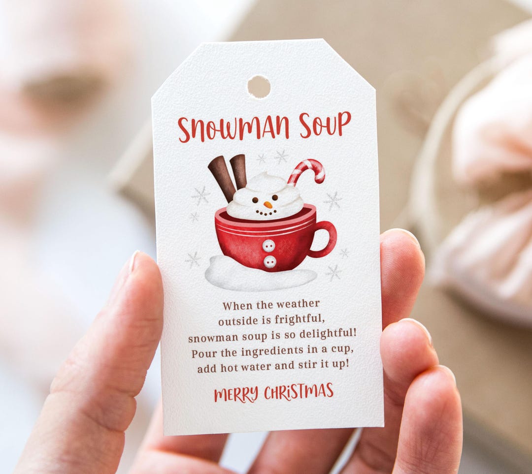Snowman Soup Hot Chocolate Tag, Hot Cocoa Bomb Instructions, Printable ...