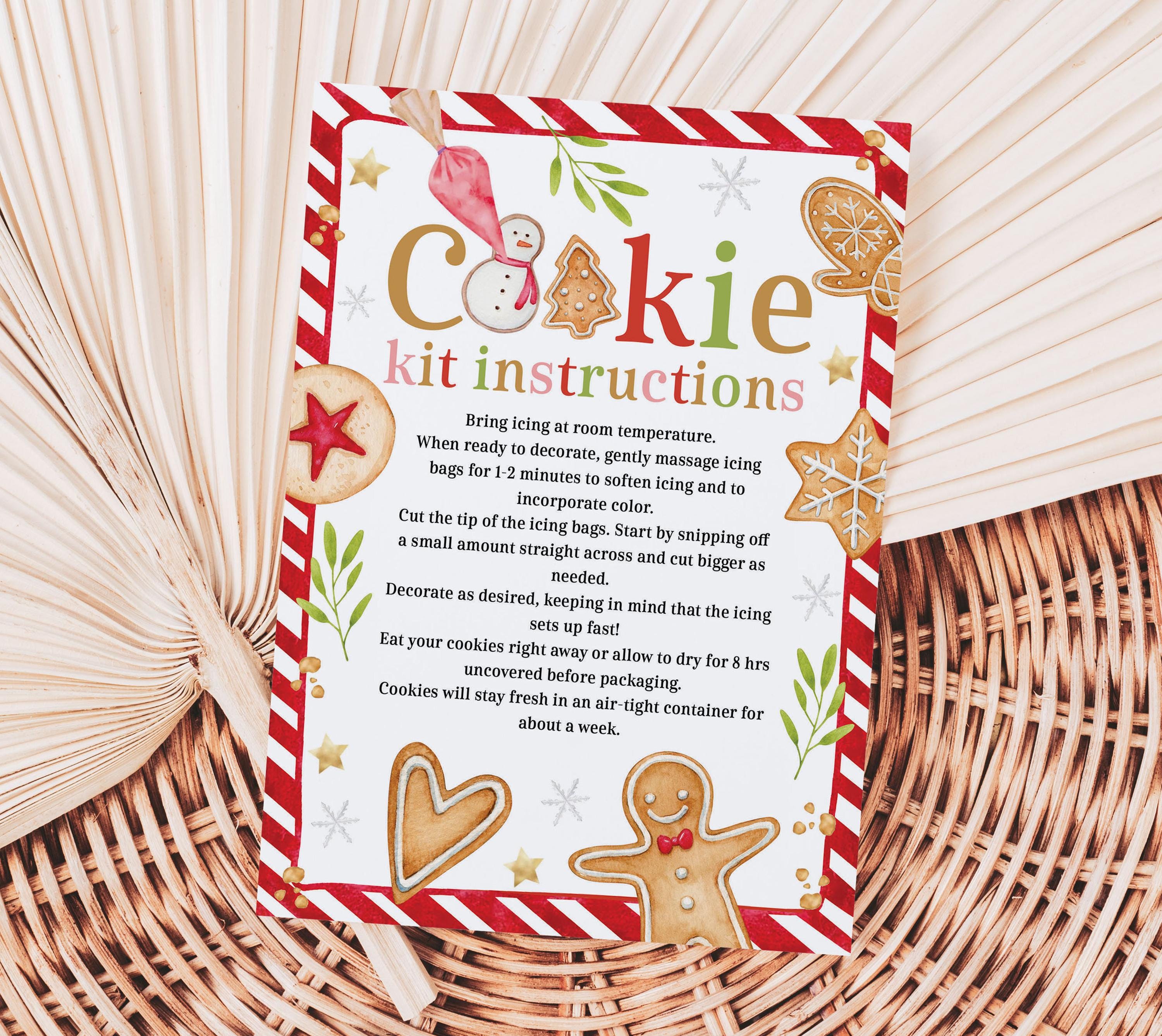 Christmas Cookie Kit Instructions Card, DIY Cookie Kit, Printable Merry ...