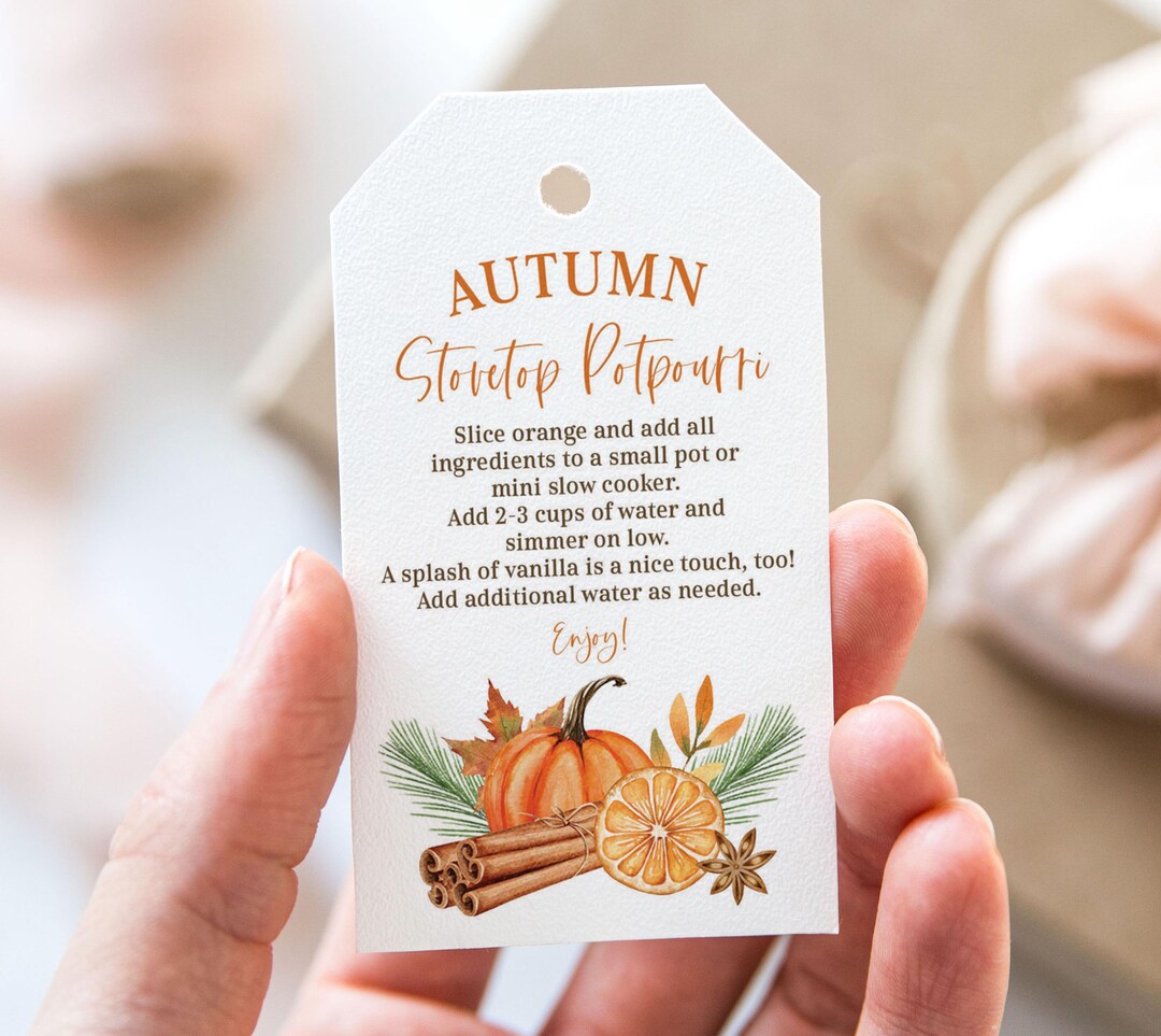 Autumn Stovetop Potpourri Tag, Printable Fall Favor Tags, Autumn ...