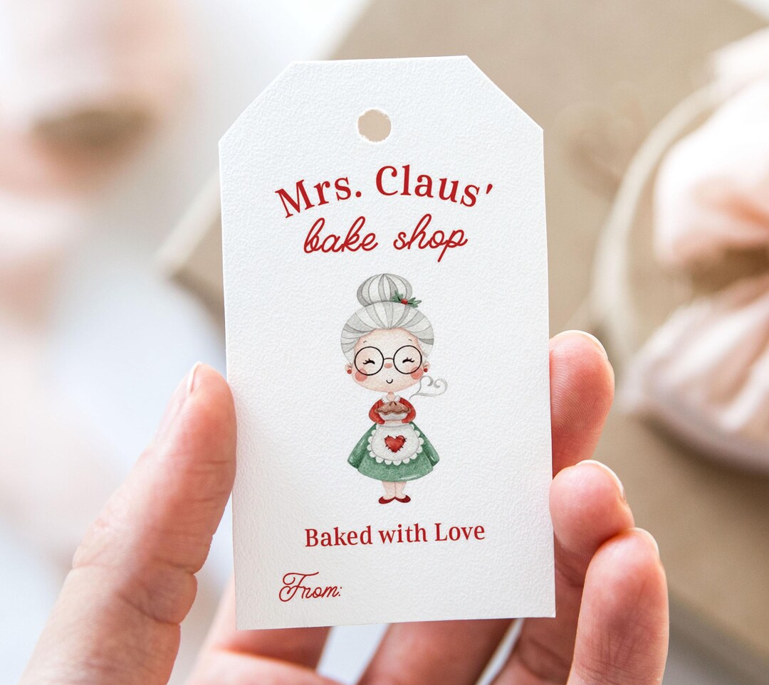 Mrs. Claus' Bake Shop Tag, Printable Merry Christmas Favor Tags, Baked ...