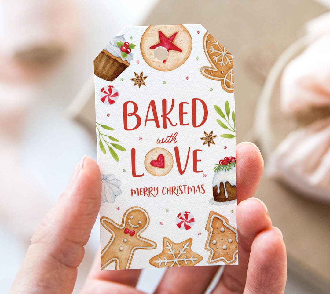 Baked With Love Tag, Printable Merry Christmas Favor Tags, Christmas ...